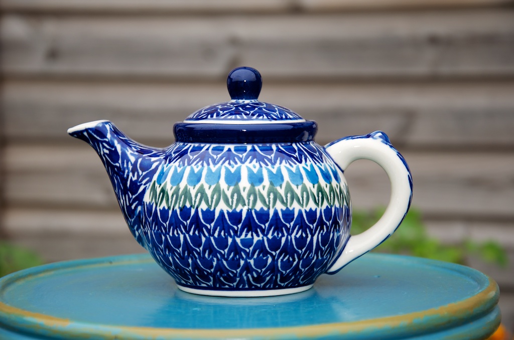 Blue Tulip Small Teapot for one by Ceramika Artystyczna Polish Pottery