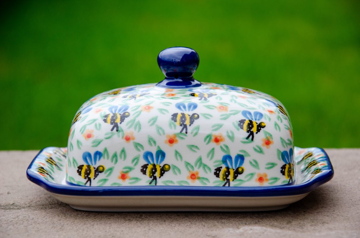 Polish Pottery Bee Pattern Butter Dish by Ceramika Artystyczna