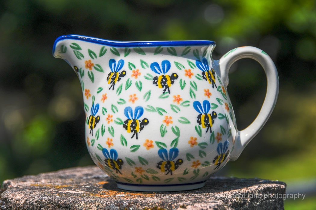 Bee Pattern Milk Jug Tea Time - Polkadot Lane Polish Pottery shop