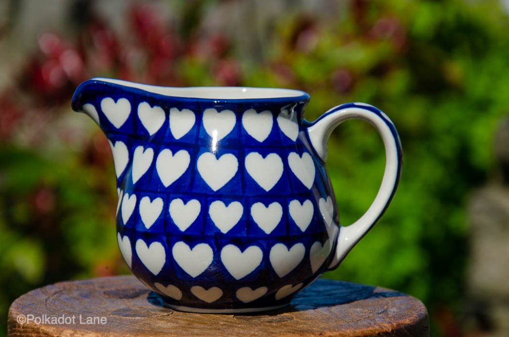 Hearts Pattern Milk Jug Tea Time - Polkadot Lane Polish Pottery