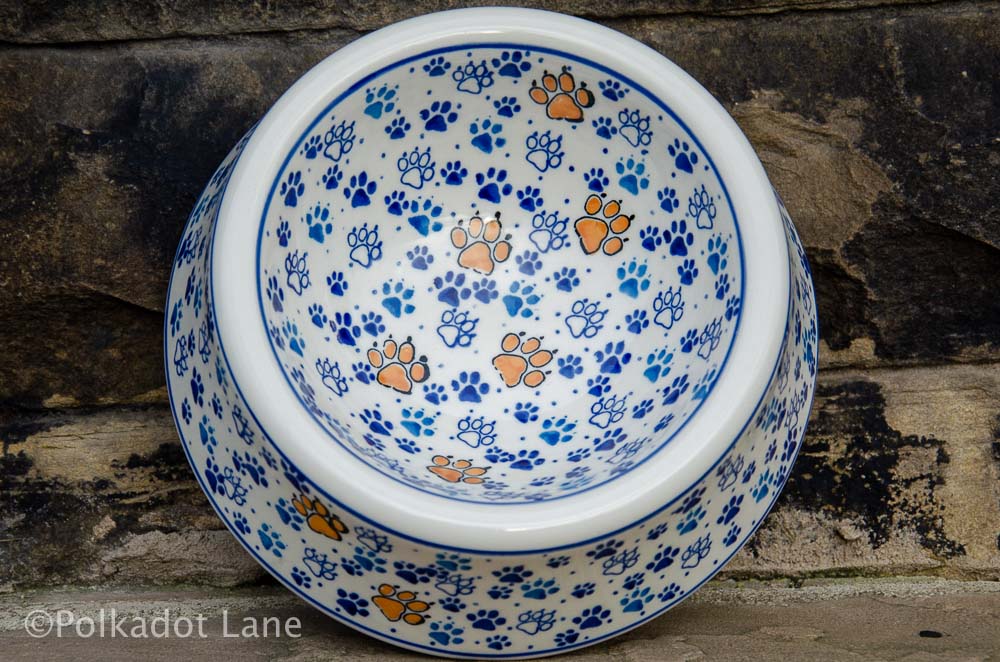 Paw Pattern Dog Bowl Polish Pottery Boleslwiec from Polkadot Lane UK