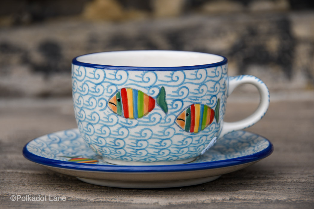 Fish in the Sea Cup and Saucer Ceramika Artystyczna Polish Pottery