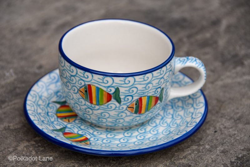 Fish in the Sea Cup and Saucer Ceramika Artystyczna Polish Pottery