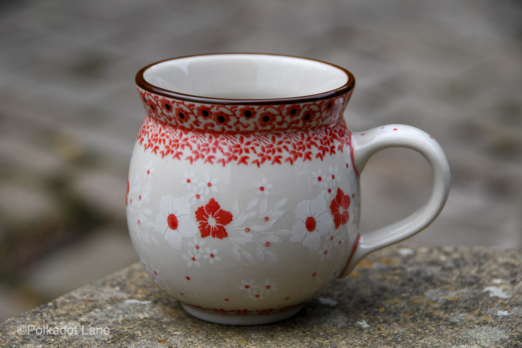 Red and White Flowers Mug from Polkadot Lane UK Polish Pottery stockist