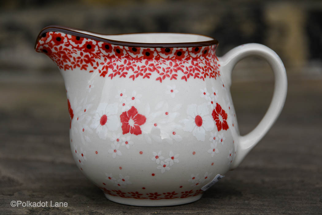 Red White Flowers Milk Jug Polish Pottery from Polkadot Lane UK shop