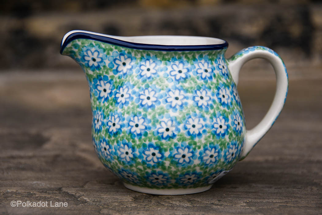 Turquoise Daisy Milk Jug Polish Pottery from Polkadot Lane UK shop