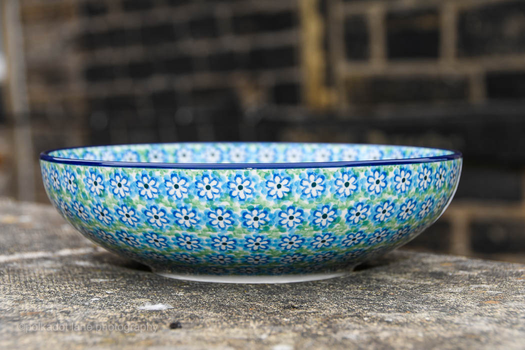 Turquoise Daisy Polish Pottery Salad Bowl from Polkadot Lane UK Shop