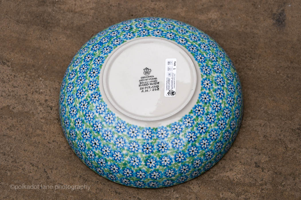 Turquoise Daisy Polish Pottery Salad Bowl from Polkadot Lane UK Shop