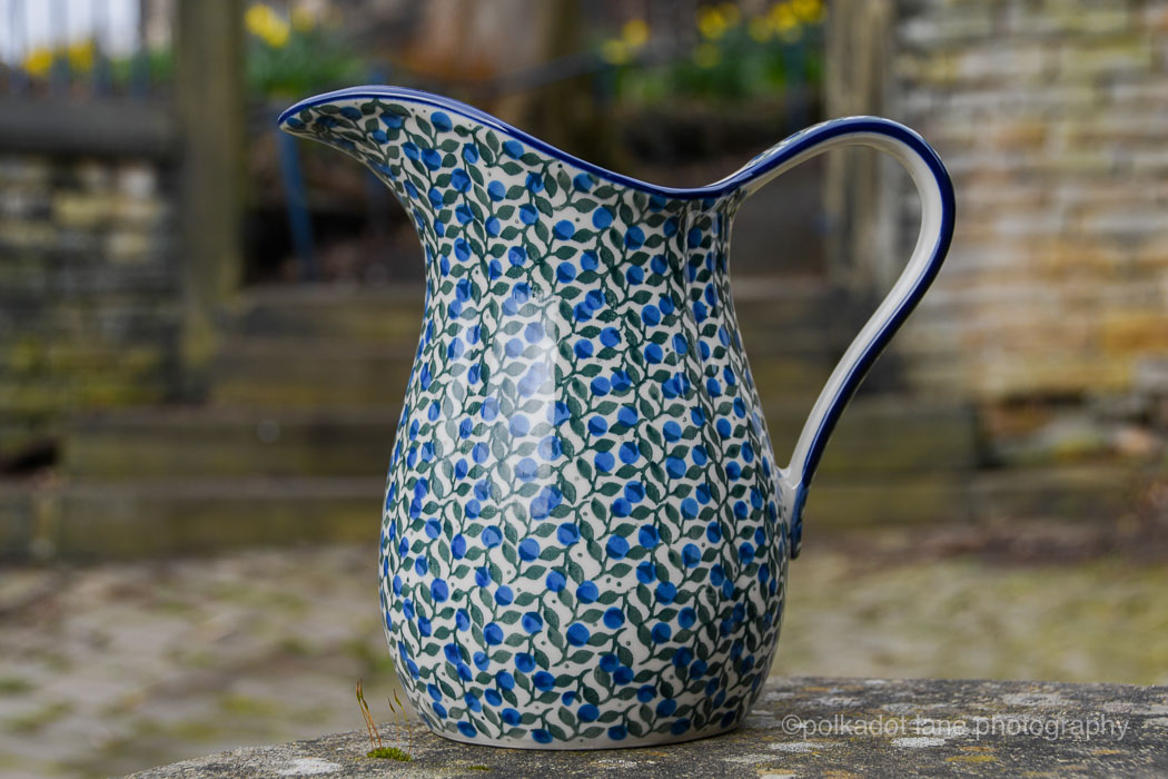 Large Spout Jug Blue Berry Leaf tableware - Polkadot Lane pottery