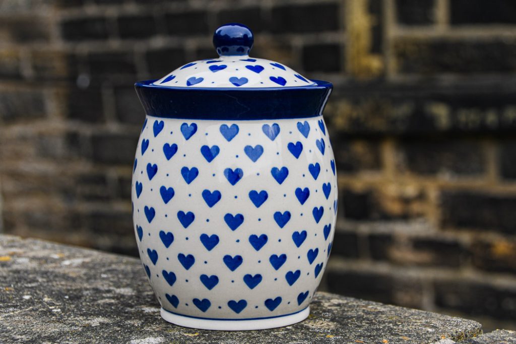 Blue Hearts Storage Container Polkadot Lane Polish Pottery shop