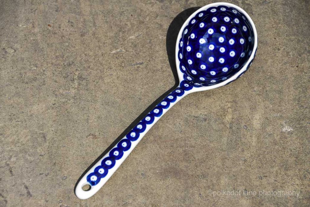 Polkadot Blue Ladle in the Kitchen - Polkadot Lane Polish Pottery