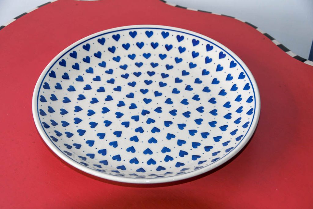 Blue Hearts Dinner Plate tableware - Polkadot Lane polish pottery