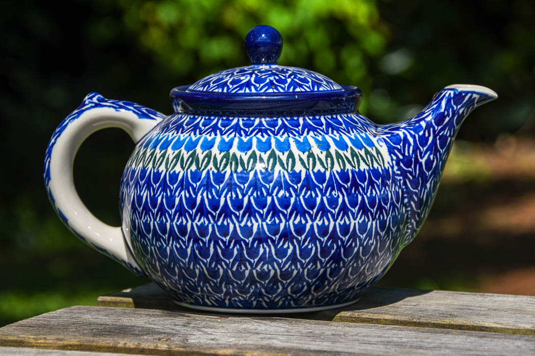 Blue Tulip Teapot for Four Tea Time - Polkadot Lane Polish Pottery